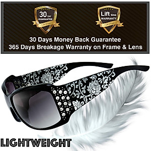 The Fresh Trendy Classic Women Hot Fashion Rhinestones Sunglasses with Gift Box (L702-Crystal Black/Floral Eyewear, Grey Gradient)