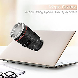 Camera Lens Coffee Mug, Lens Cups Non-BPA Stainless Steel Tumbler Leakproof Travel Mug Tea Water Bottle with Lid and Spoon - EF24-105mm f/4.0 USM Cano Lens Mug (Black)