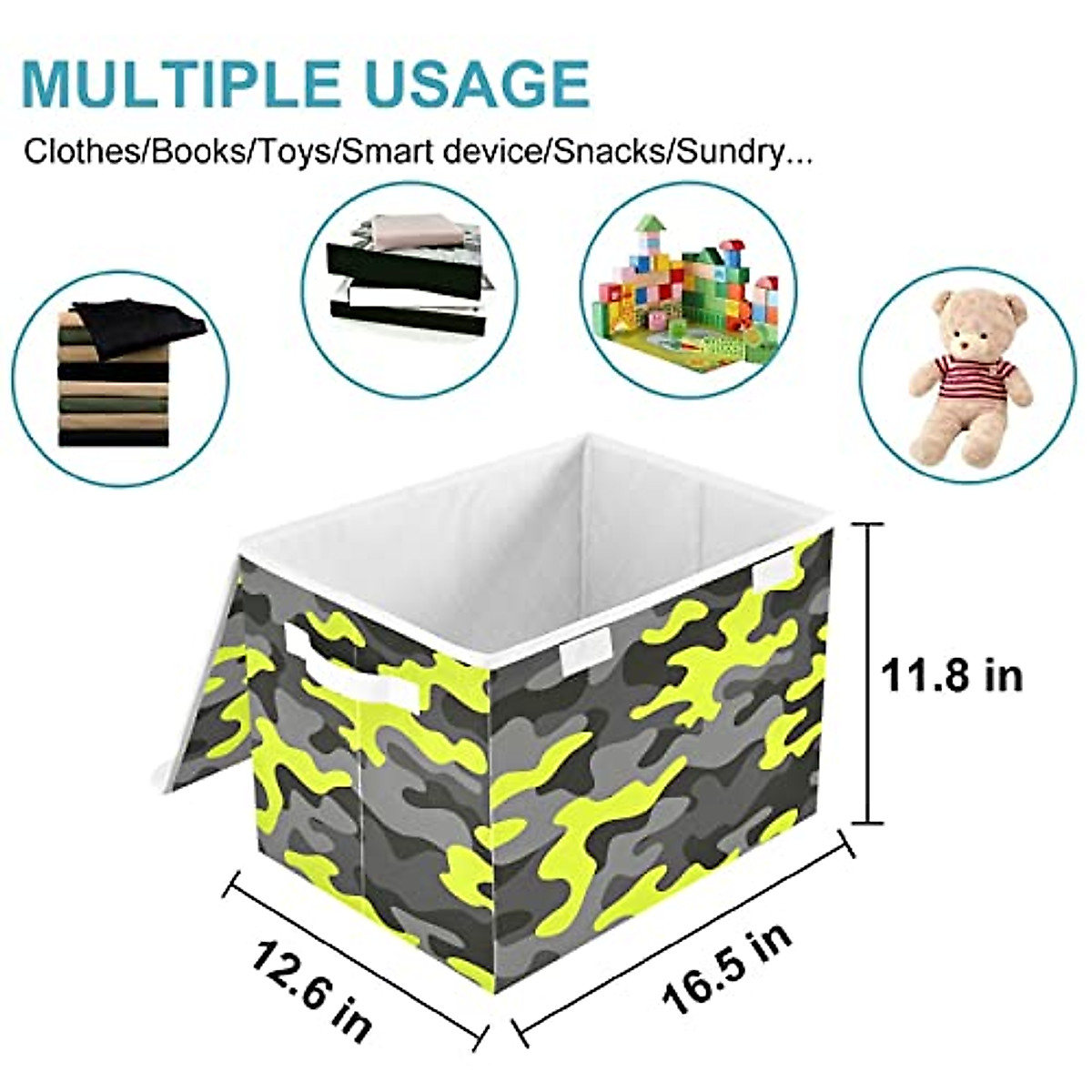 CaTaKu Camouflage Art Green Storage Bins with Lids and Handles, Fabric Large Storage Container Cube Basket with Lid Decorative Storage Boxes for Organizing Clothes