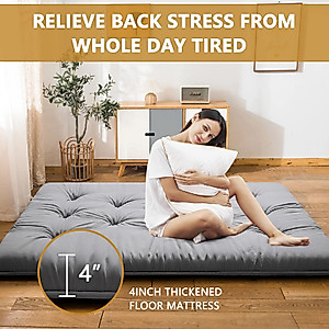 Futon Mattress Japanese Floor Mattress Full Size, Floor Bed Springy & Thick 4 '' Foam, Straps Roll Up Portable & Foldable Tatami Mat