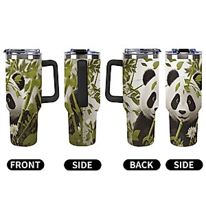 YTLKGFP 40 Oz Large Capacity Car Cup Panda Tumbler with Handle (Black) Straw Lid Insulated Stainless Steel Water Bottle Travel Mug Leak-proof Car Cup Keeps Cold Or Hot