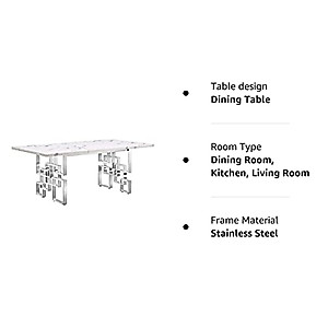 AZhome Modern Dining Table, 78 inches Rectangular Dining Room Table for 6, White Rectangle Tabletop with Silver Mirror Stainless Steel Geometric Base