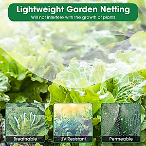 Unves 10 x 50 FT Garden Netting, Mosquito Netting Ultra Mesh Plant Netting for Garden Protection Vegetable Fruits, Bird Netting Mesh Plant Cover Net for Protect Patio Garden Plant from Birds Bugs