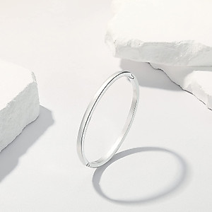 Tiyad Gold/Silver Stainless Steel Bracelet Oval Polished Bangle Bracelet Women's Cuff Bracelet Fashion Brand Design Jewelry Birthday Gift (Silver)