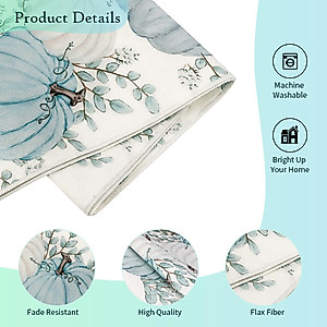 Fall Table Runner Blue Pumpkin Table Runner Thanksgiving Table Runner Pumpkins Eucalyptus Leaves Autumn Table Runner 13x72 Inch Blue Fall Decorations for Home Holiday Kitchen Dining Table Decorations