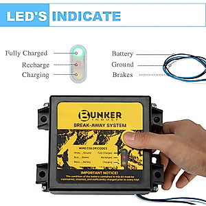 BUNKER INDUST Trailer Brakes Breakaway Kit with Charger, LED Indicator, Switch, 12V 5AH Battery for Trailer Caravan