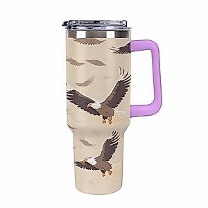 Bald Eagle Pattern 40 Oz Car Cup Stainless Steel Travel Mug Leak-Proof Insulated Tumbler with Handle Violet-style