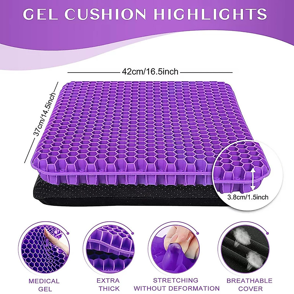 Aiouarc Gel Seat Cushion for Long Sitting, Desk Chair Cushion, Pain Relief Cushion, Office Chair Cushion, Cushion Tailbone Pain, Wheelchair Cushion, Car Seat Cushion, Chair Cushion