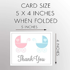 The Invite Lady Baby Shower Thank You Cards Twins Boy Girl Gender Reveal Notes With Envelopes (24 Count)