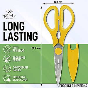 Zulay Kitchen Scissors Heavy Duty - Ultra Sharp Stainless Steel Kitchen Shears With Protective Cover - Multipurpose Food Scissors & Meat Scissors For Poultry, Fish, Herbs, & More (Yellow)