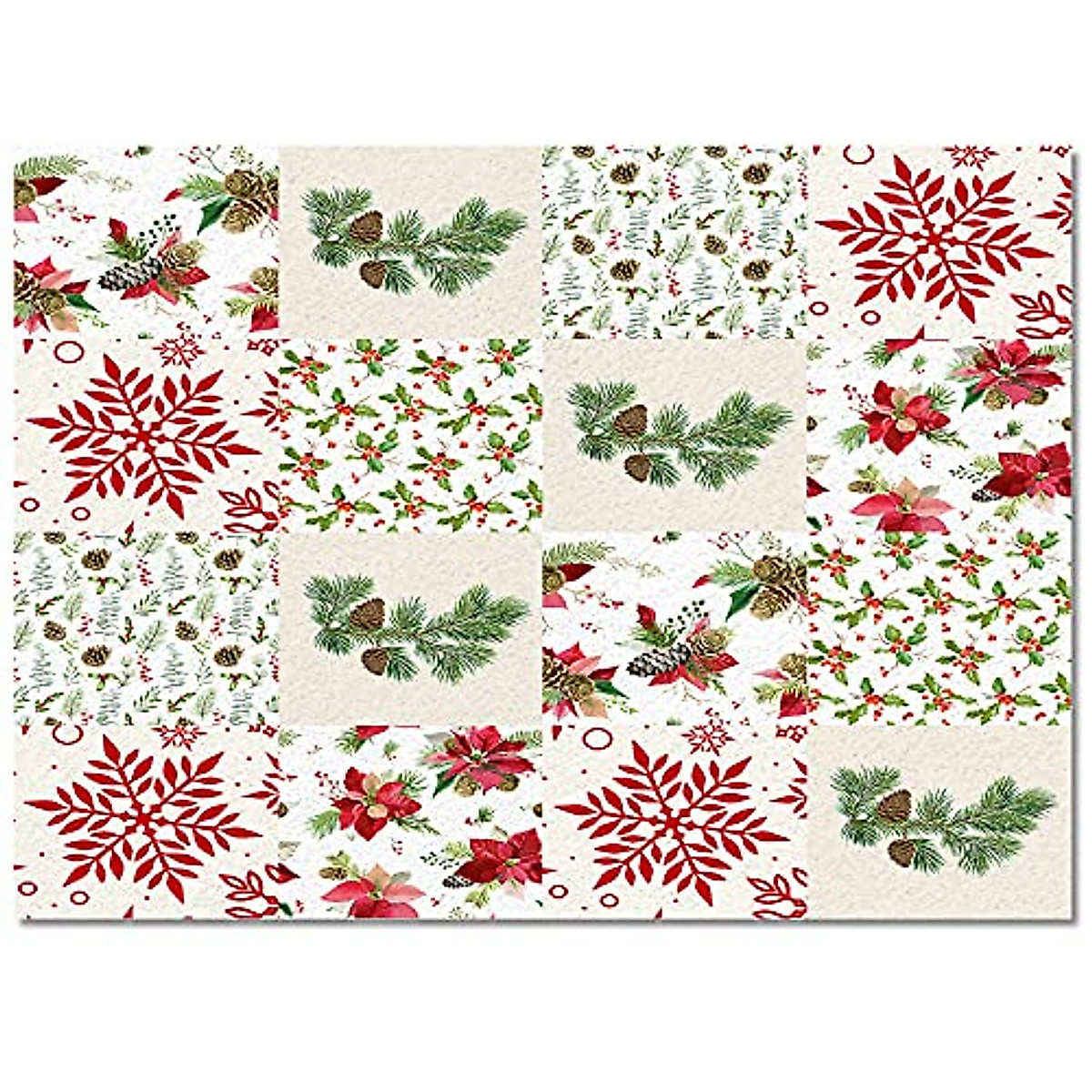 Indoor Area Rug - Welcome Mat Living Room Area Rugs Washable Non-Slip Floor Carpet for Bedroom Farmhouse Dorm (Farmhouse Christmas Snowflake Pine Needle Poinsettia, 2'x3')
