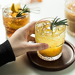 Glass Cups Old Fashioned Glasses Set of 2, Raindrop Origami Style Rocks Cocktail Glasses, Ripple Vintage Glassware Set for Bar Beverages, Ice Coffee, Whiskey, 220ml, In Gift Box