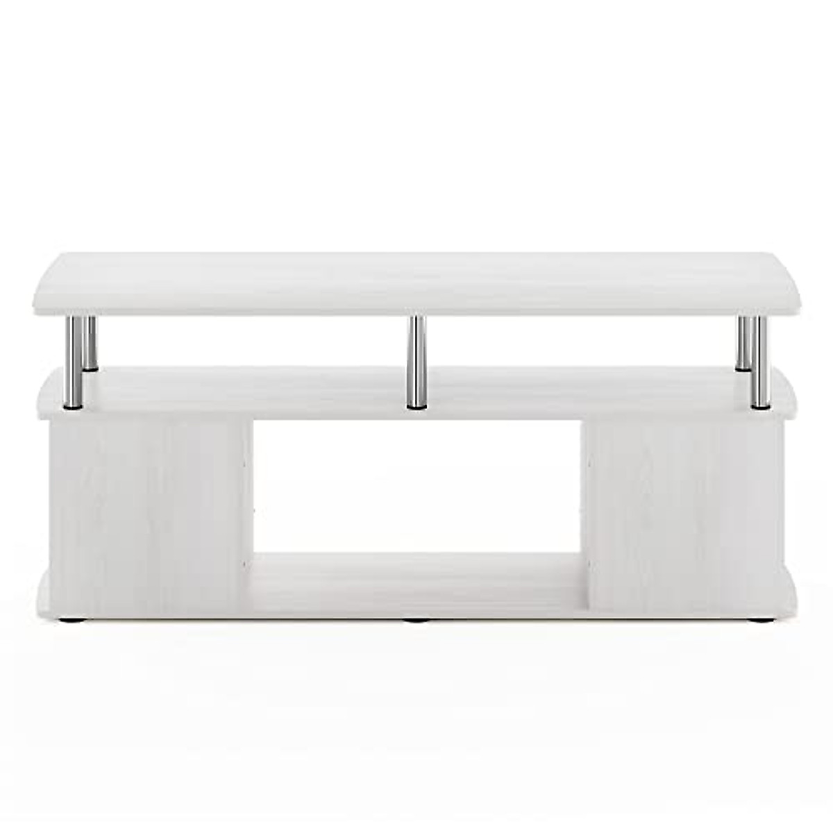 Furinno Jaya Stand for TVs up to 50 Inch with Open Storage, 18.9"D x 47.2"W x 20.12"H, White Oak/Stainless Steel Tube