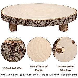 POMINEL Wood Cake Stand with Cake Cutting Set Wooden Cake Stands Rustic Wedding Cake Stand Wood Slice Cake Stand for Dessert Table, Plant Display for Family Gartering, Wedding Receptions