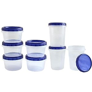 [16 Oz 5 Ct - 32 Oz 3 Ct Combo Pk] Combo Twist Top Food Kitchen Storage Containers Leak-Proof Airtight Soup Storage Canisters with Screw & Seal Lids BPA-Free Stackable Reusable 16 and 32-Ounce