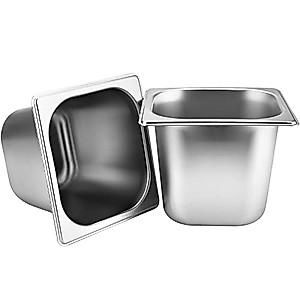 SINJEUN 6 Pack 1/6 Size x 6 Inch Deep Steam Pan, Commercial Stainless Steel Pan Steam Table Pan for Restaurant, Hotel, Catering, Silver