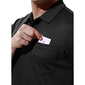 Gopune Men's Short Sleeve Polo Shirts Quick Dry Outdoor Regular Fit Golf Shirts with Pocket Black,L