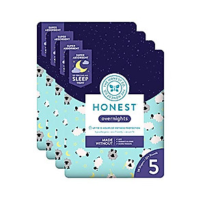 The Honest Company Overnight Diapers, Sleepy Sheep, Size 5, 80 Count, Pack of 4
