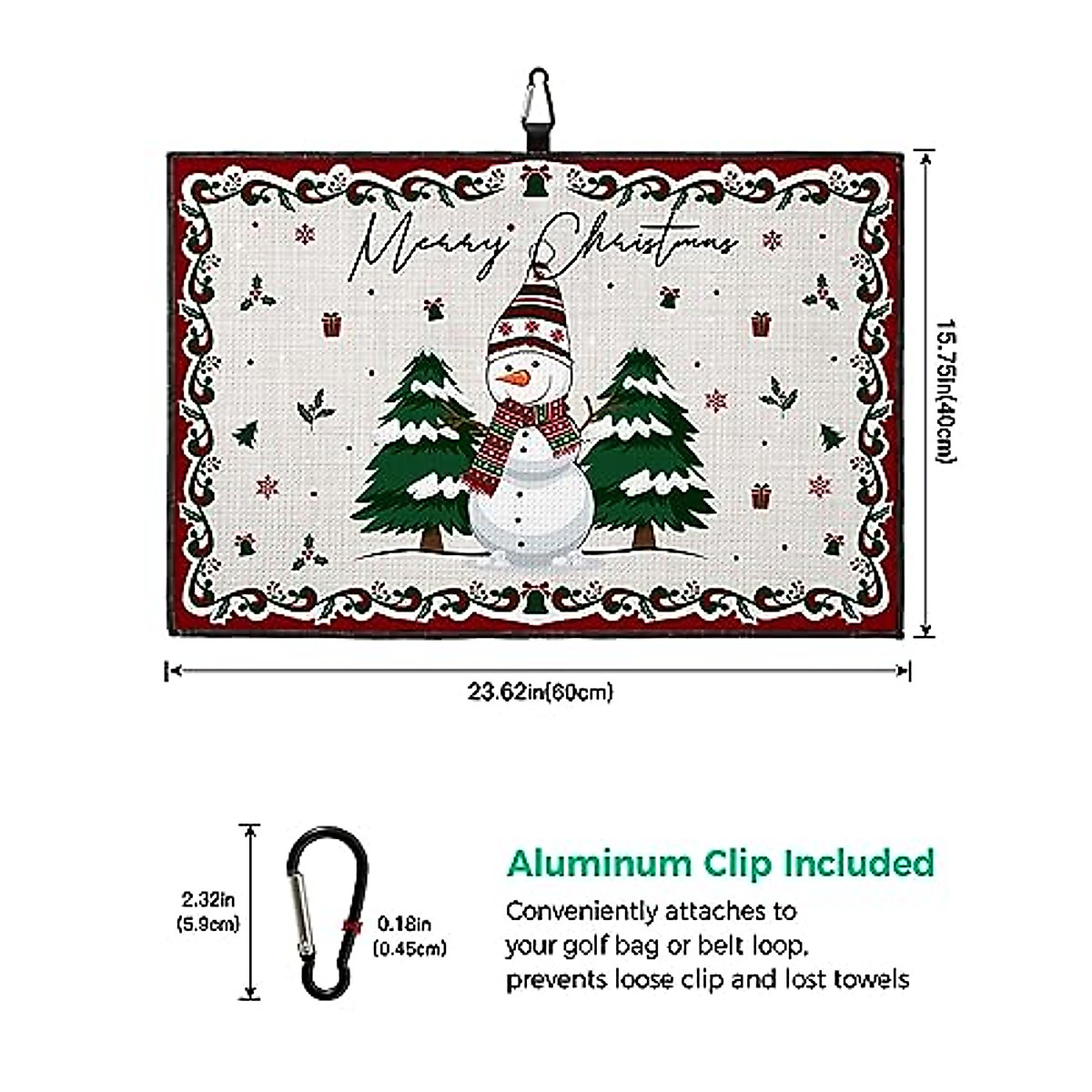 Golf Towel Christmas Snowman Xmas Tree,Waffle Pattern Microfiber Club Cleaner Golf Towels with Carabiner Clip for Women Men Dad,Winter Cedar Retro Linen Golf Towel for Golf Bags Accessories,24x16in