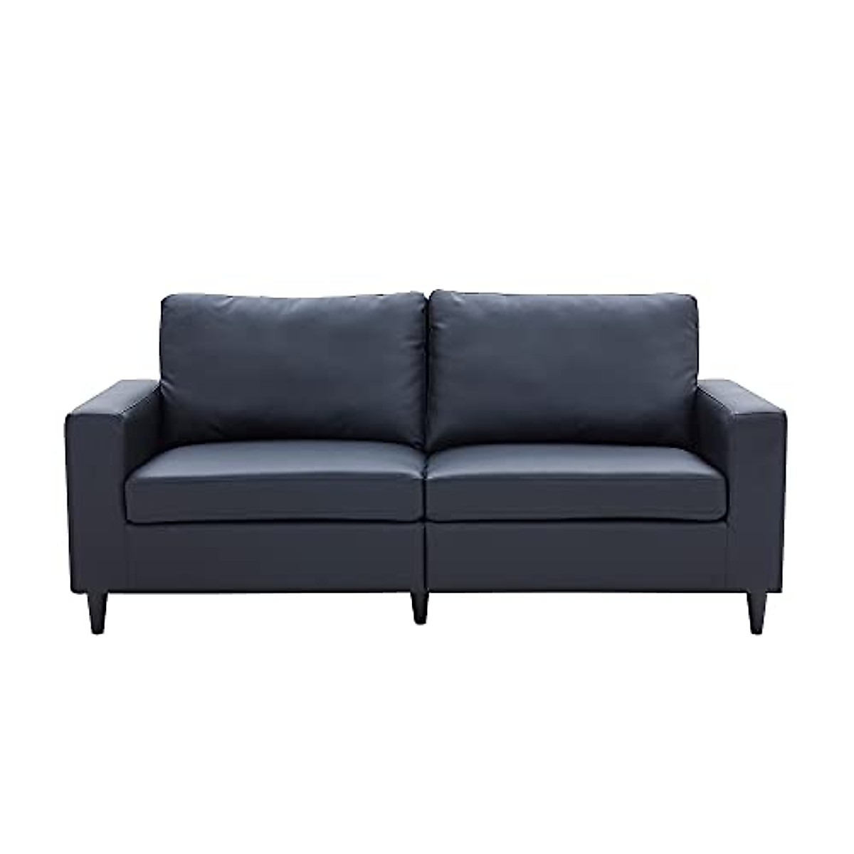 Woanke Modern Style 3 Seat Sofa PU Leather Upholstered Couch Furniture for Home or Office, Solid Frame and Wood Legs, Black