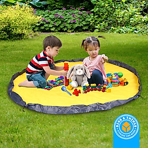 JTJ Sourcing Toy Storage Basket and Play mat - Lego Storage Bag with Drawstring Closure for Fast Cleanup of Building Bricks Small Toys - Swoop Bag - Durable Nylon - Blue