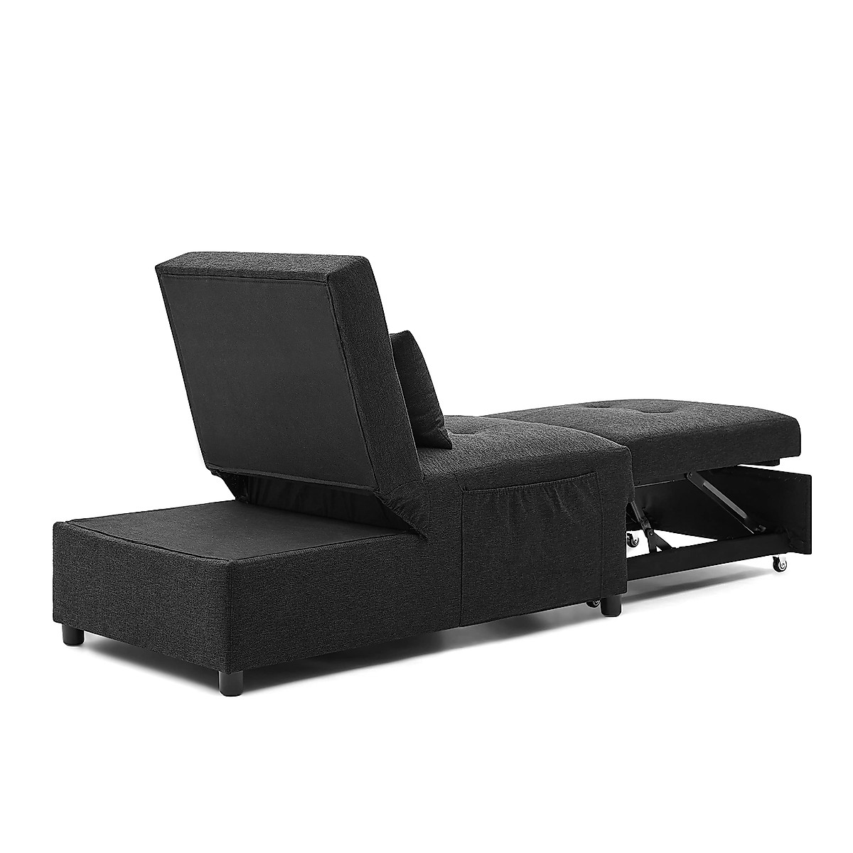 HomSof Folding Sleeper Sofa Bed,4 in 1 Function,Work as Ottoman,Chair Chaises Longues, Black