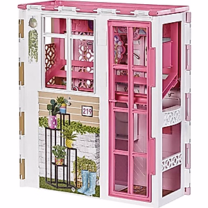 Barbie Doll House with Furniture & Accessories Including Pet Puppy, 4 Play Areas (Kitchen, Loft Bed, Bathroom & Dining Room) Small