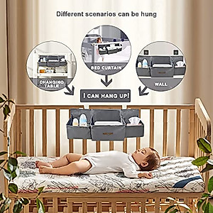 Holy Cat Hanging Baby Diaper Caddy Organizer with Paper Pocket for Changing Table Crib Playard Organization Nursery Organization Hanging Nursery-Grey…