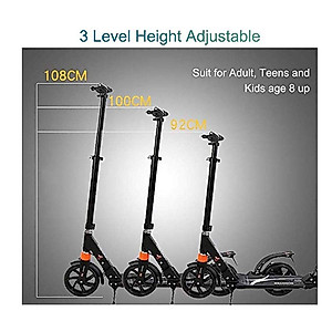 KDKDA Self-Powered Kick Scooter for Adults Teens with Two Wheels Folding Mechanism Adjustable Height Rear Brake Non-Electric Glider Scooter (Color : Black)