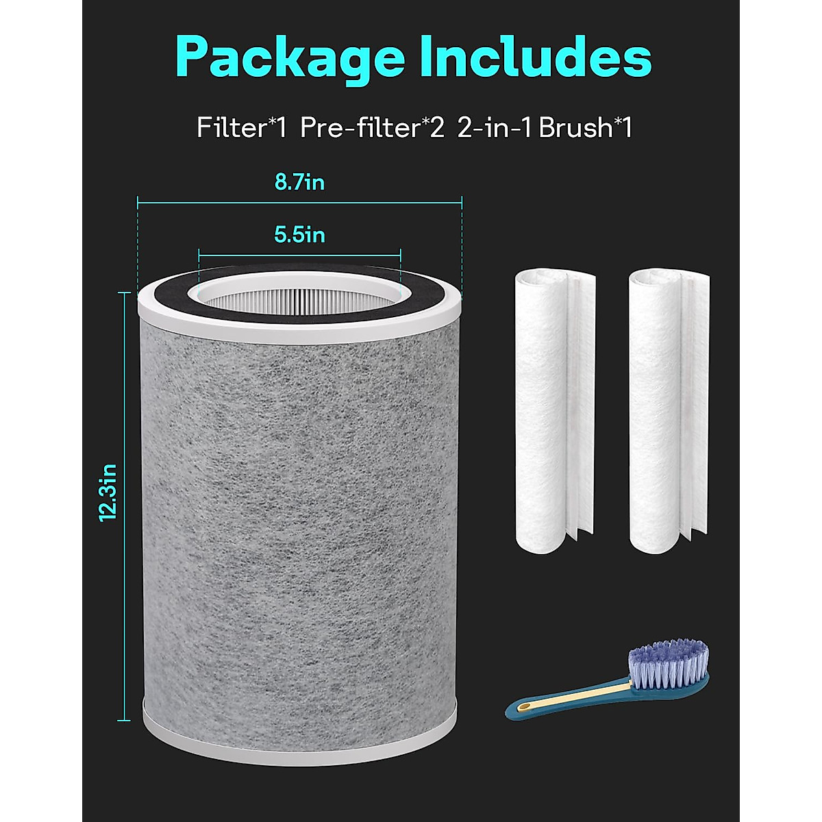 True HEPA HP201 HP202 Filter Replacement for Shark HP200 Series & HC501 HC502 UA205 Air Puri-fier MAX,3-in-1 H13 Grade Filter, Part # HE2FKBAS, HE2FKBASMB