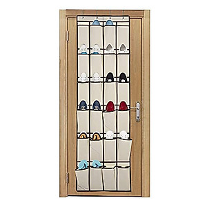 LAIGOO Over the Door Shoe Organizer, Hanging Shoe organizer with 24 Large Fabric Pockets, with 4 Hooks Shoe Storage Rack Organizer for Closet Bedroom Bathroom Pantry（60 x 20 inch, Beige