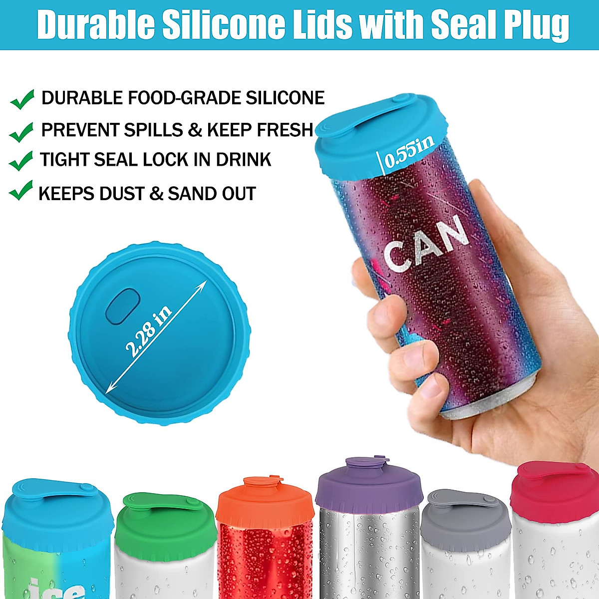 6 Pack Silicone Can Lids - Reusable Pop Can Lids for Standard Size Cans Soda, Silicone Can Tops For Soda/Beer/Juice
