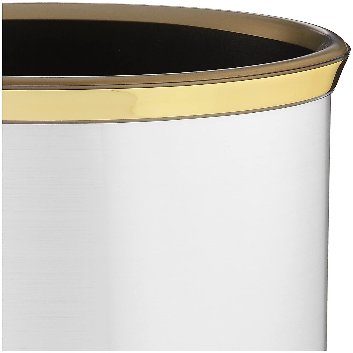 Kraftware Mylar Brushed Chrome/Brass 13-Inch Oval Waste Basket with 3/4-Inch Brushed Brass and Gold Bumper
