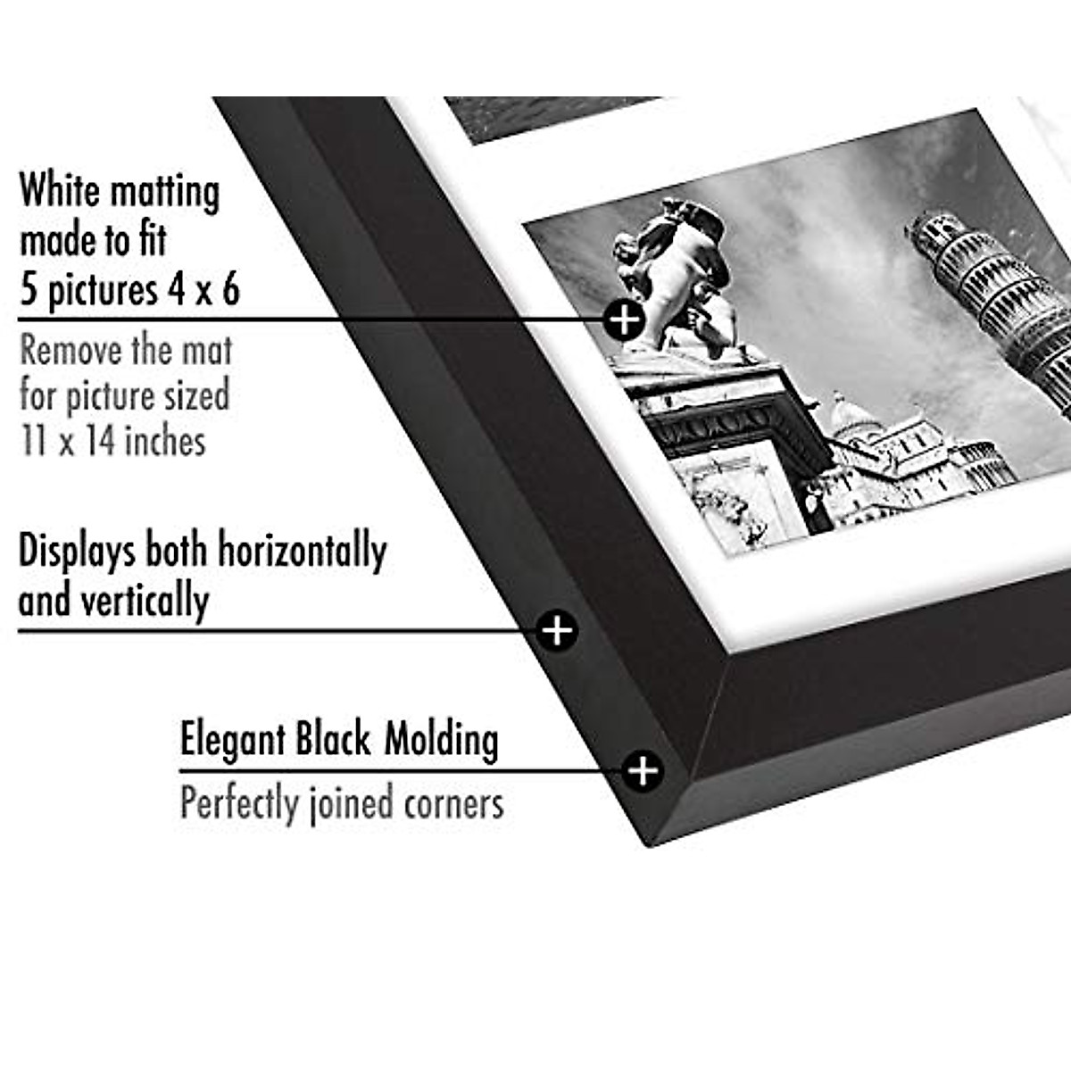 Americanflat 7 Pack Gallery Wall Set | Displays One 11x14, Two 8x10, and Four 5x7 inch photos. Shatter-Resistant Glass. & 11x14 Collage Picture Frame in Black with Five 4x6 Picture Displays