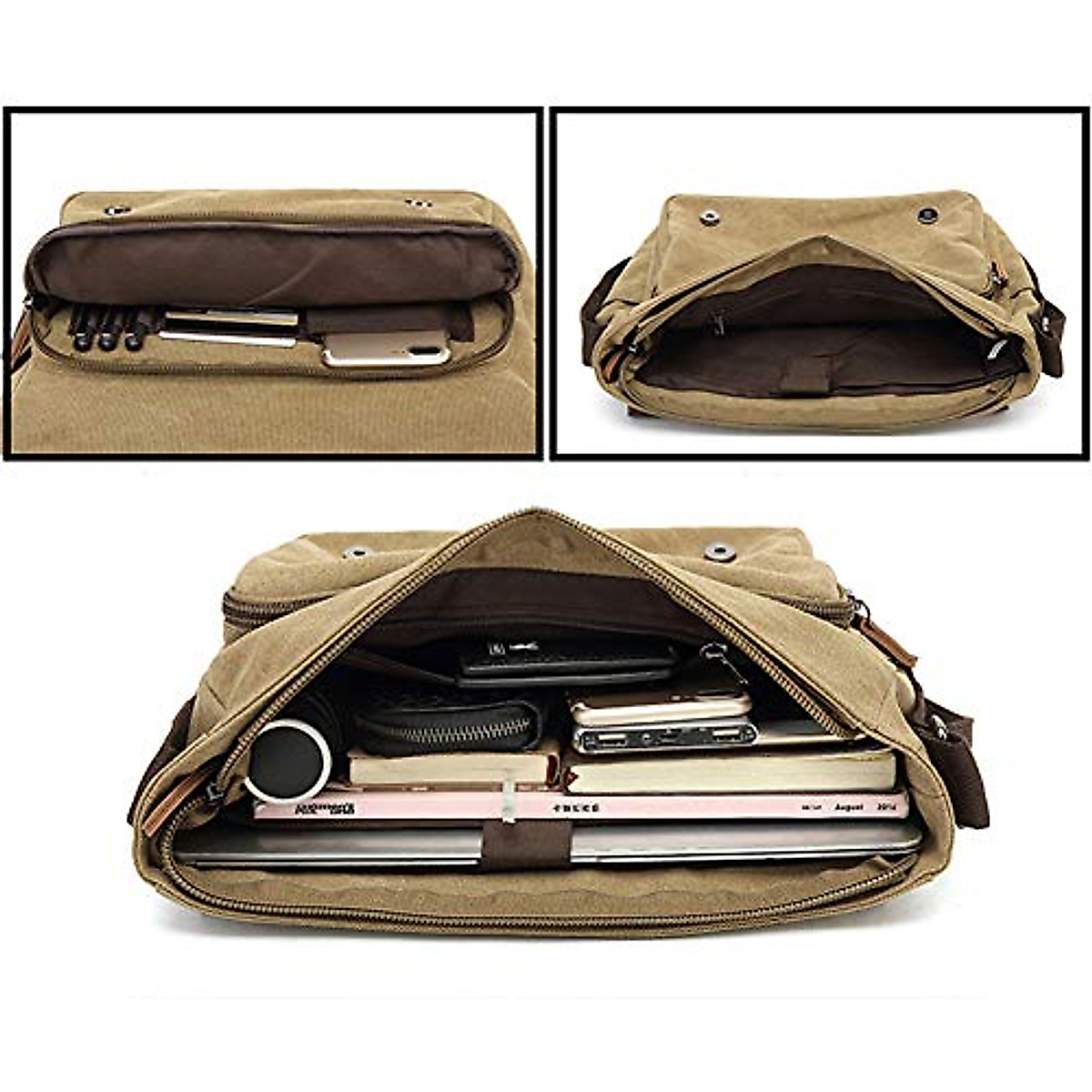 Sechunk Canvas Leather Messenger Bag Shoulder bag Cross body bag Crossbody 13 Inch Laptop Bag