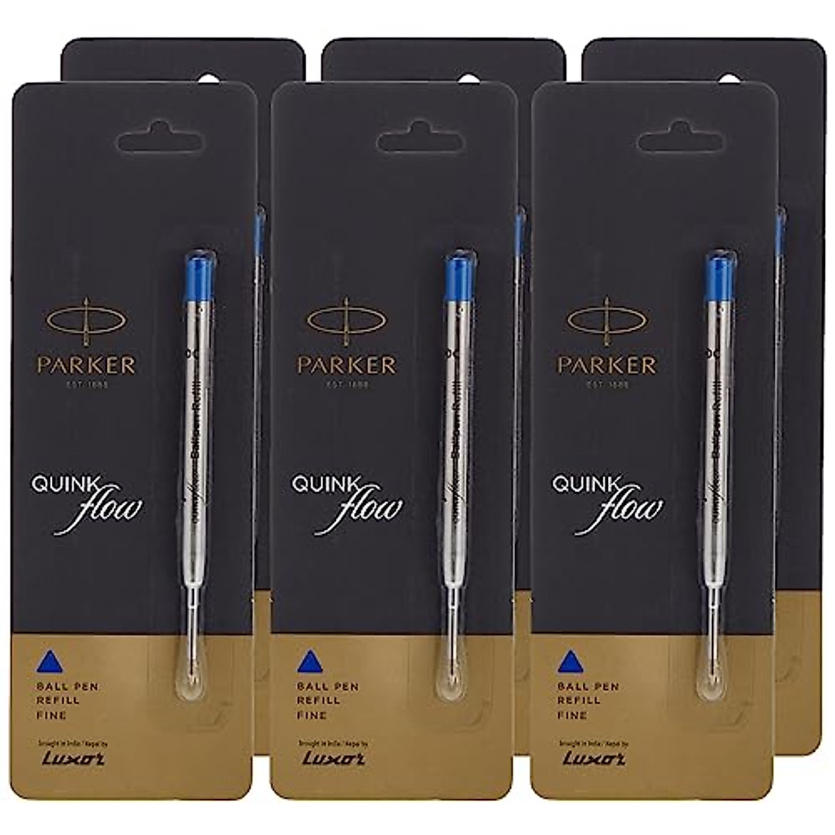 Parker Ball Point Pen Refills, Fine Point, Blue Ink, Pack of 6