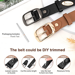 JASGOOD 2 Pack Women Faux Leather Belt, Fashion Ladies Belt with Pin Buckle for Jeans Pants