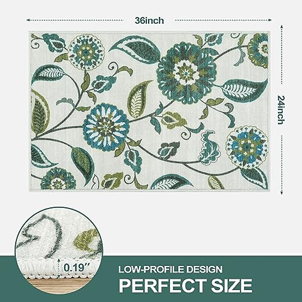 KIMODE Floral Door Mat 24''x36'', Washable Non-Slip Entryway Rugs Indoor,Front Indoor Doormat,Low-Pile Distressed Plant Print Throw Rug for Entrance/Kitchen/Hallway/High Traffic Areas