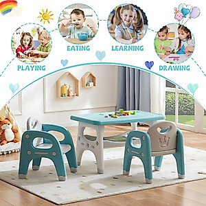 DOREROOM Kids Table and Chair Set, Plastic Children Activity Table with 2 Chairs, Toddler Table and Chair Set for Reading, Drawing, Snack Time, Arts Crafts, Preschool, Gift for Boys Girls