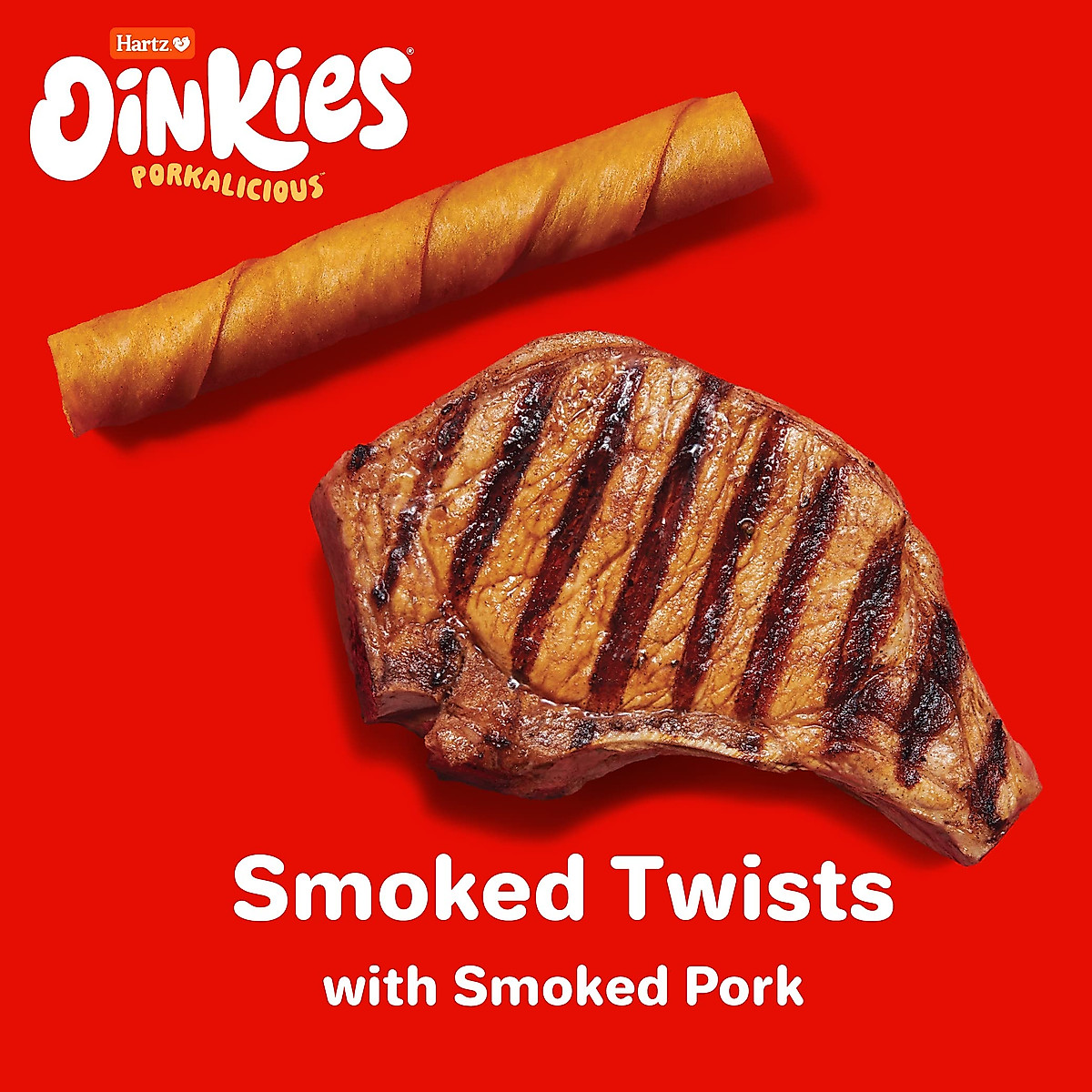 Hartz Oinkies Porkalicious Smoked Pig Skin Twists Dog Treats, 40 Count