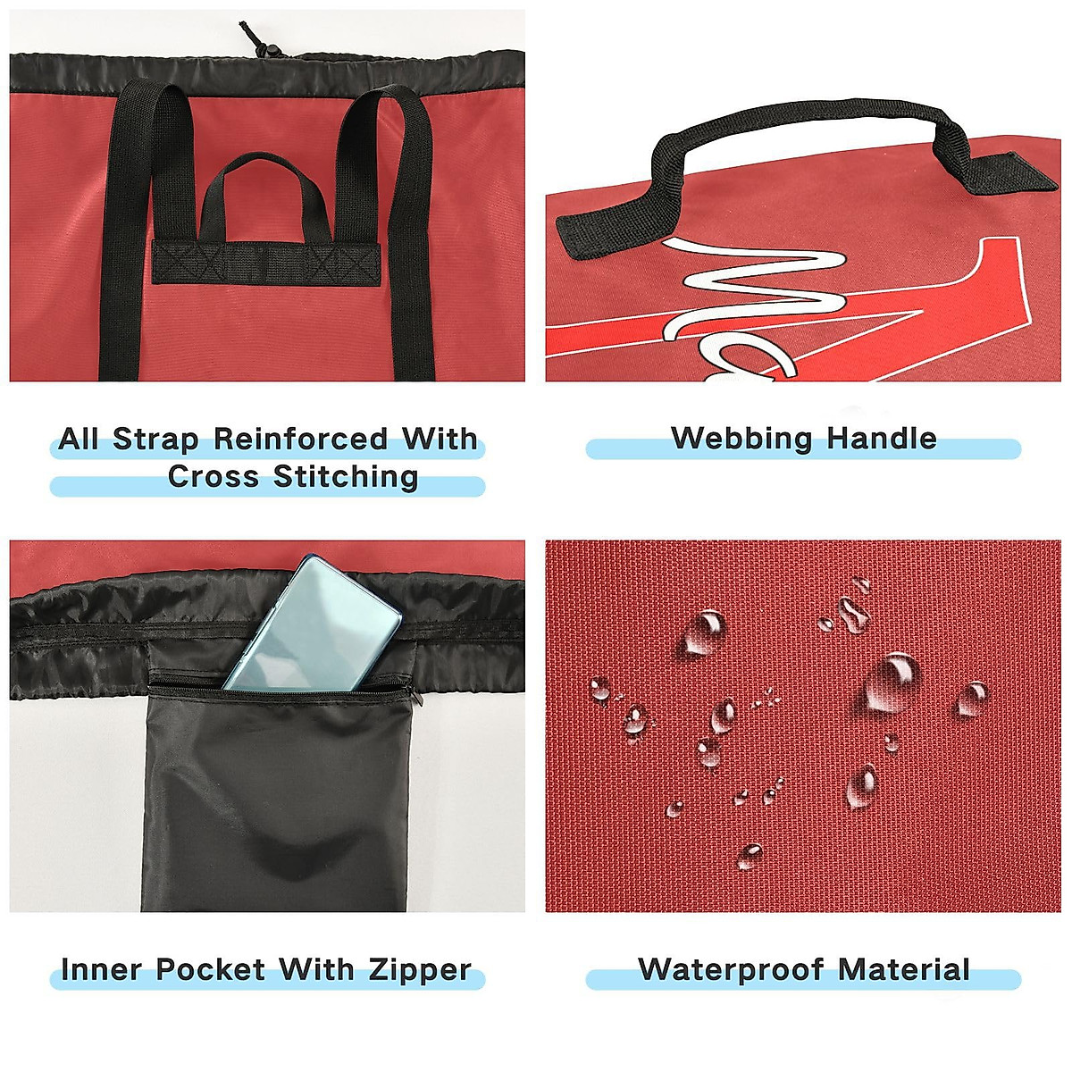 Red Personalized Nylon Travel Laundry Bag for Luggage Custom Dirty Clothes Organizer with Drawstring Closure & Shoulder Straps Dirty Clothes Shoulder Bag for College Dorm Apartment Factories