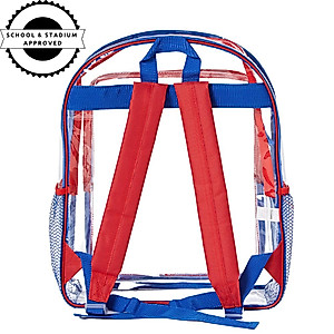 Large Clear Backpack for Kids with Super Mario Bros School Supplies Set, 16 inch Stadium Approved Transparent Bag, Red and Blue