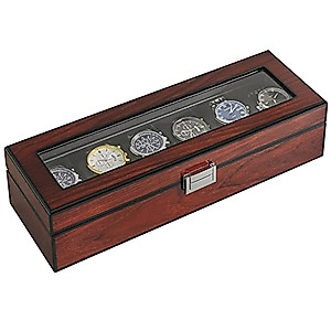 IBUYKE Watch Box with Removable Watch Pillow 6 Slots Solid Wood Watch Display Case for Mens Jewelry Organizer with Large Glass Lid JWB006H
