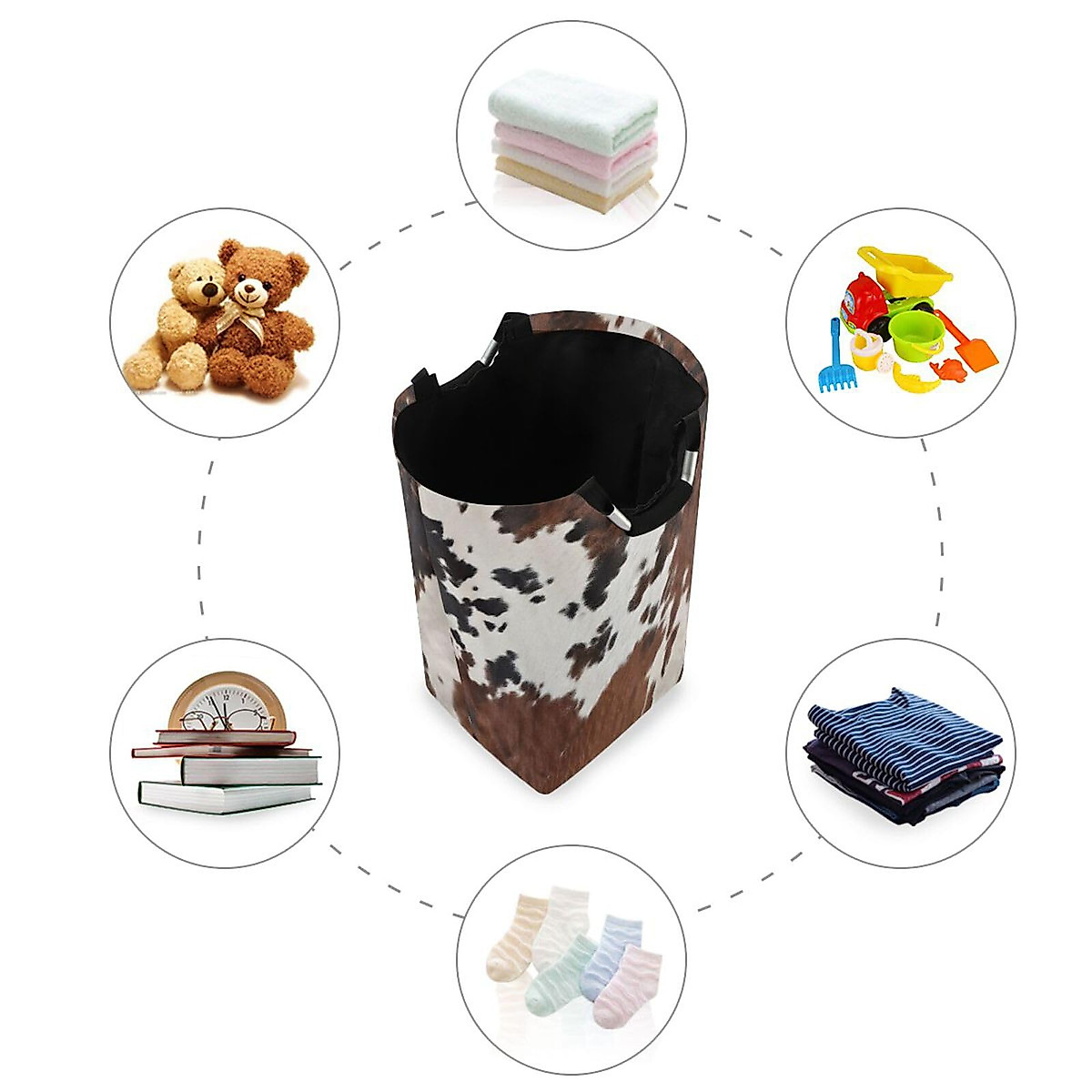 Flradish Cow Print Large Laundry Hamper Collapsible Waterproof Freestanding Laundry Basket with Handles for Laundry Living Room,Bathroom