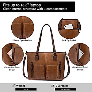 LOVEVOOK Large Shoulder Bag Purses for Women PU Leather Purse Work Bags with Multi-Pockets Vintage Tote Handbags Satchel Hobo Bag, Brown