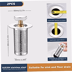 2 PCS Sink Drain Strainer Stainless Steel Drain Stopper Pop-up Washbasin Drain Filter with Removable Basket for Bathroom Kitchen Bathtub Water Pipe 2.2*3.2inch Long Sink Strainer Kitchen Drain Bathroo