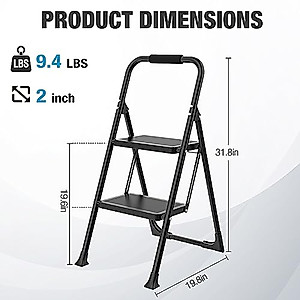 HBTower 2 Step Ladder, Step Stool for Adults,2 Step Ladder Folding Step Stool with Cushioned Handle,330 lbs Capacity,2 Step Ladder with Wide Anti-Slip Pedal Ergonomic Design