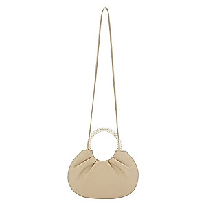 Naimo Women's Cloud Dumpling Bag Evening Clutch Purse Vegan Leather Ruched Hobo Handbag Shouder Bag with Pearl Handle