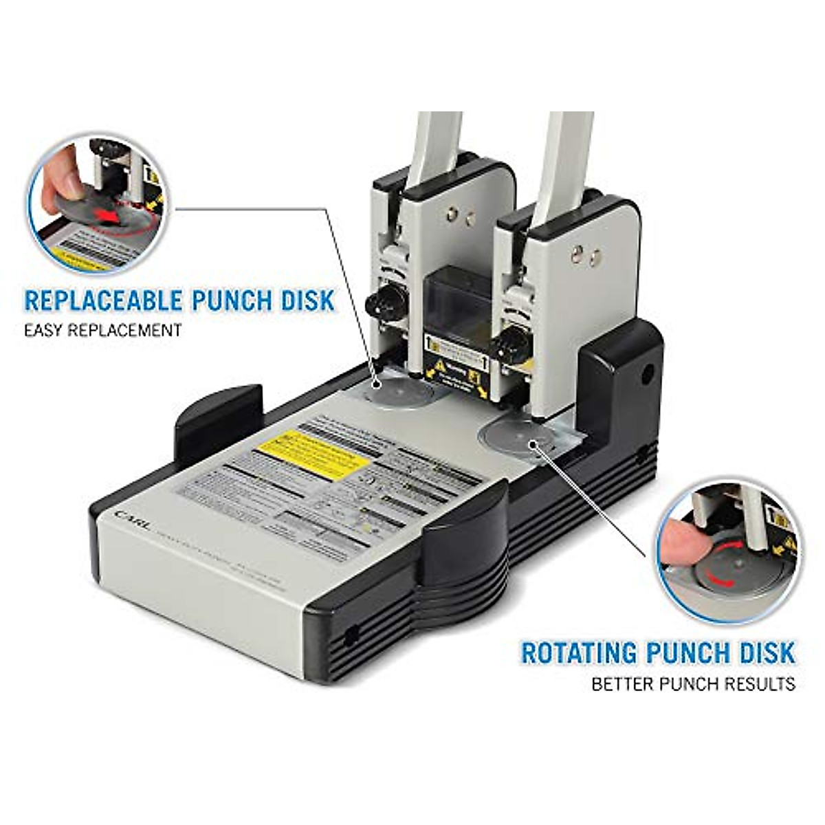 Carl MFG Heavy-Duty Punch, 2-Hole, 6mm, 100 Sheet Capacity, Silver/Blue (CUI62100)