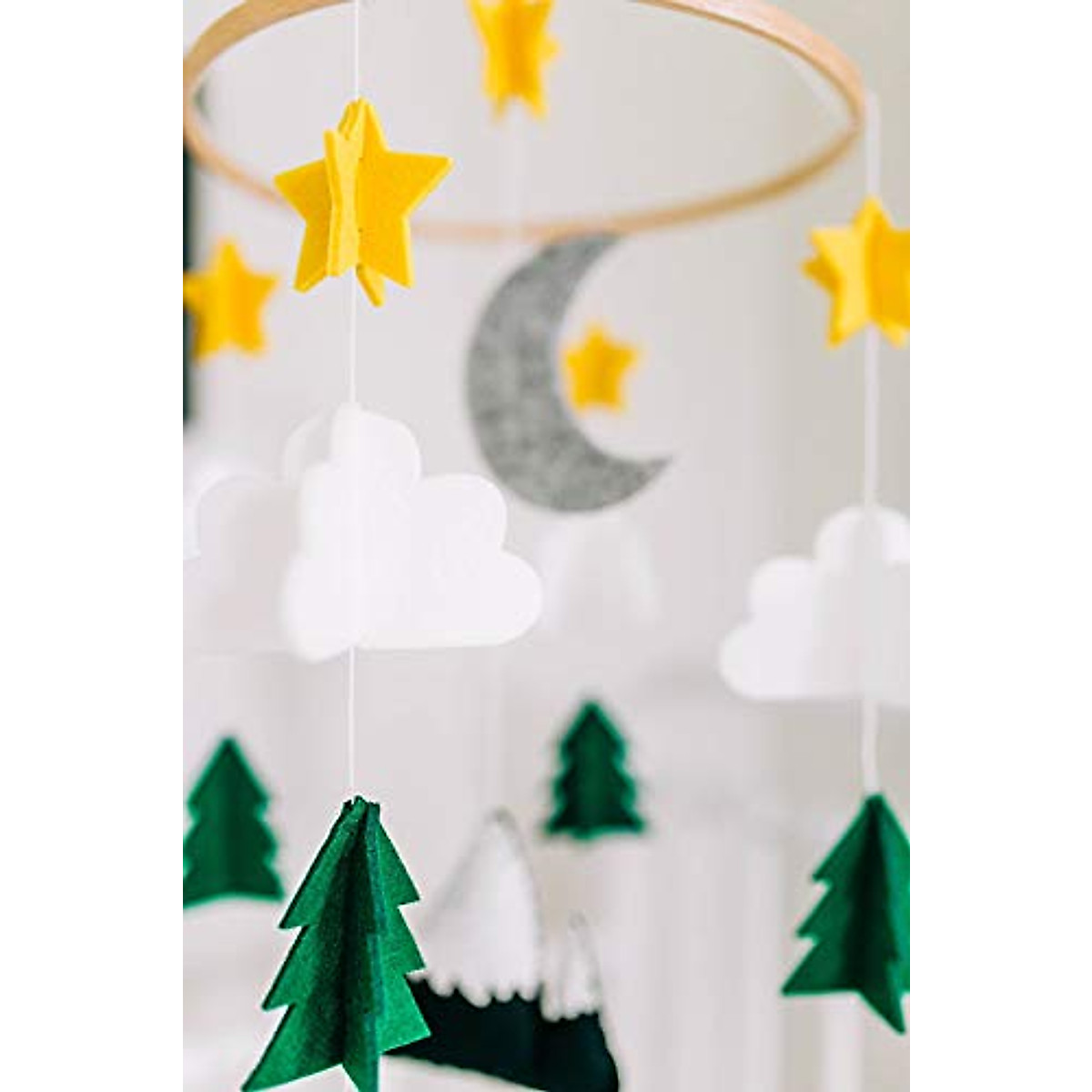 Sorrel + Fern Baby Crib Mobile (Starry Woodland Night, Long Evergreen) - Nursery Decoration Ceiling Mobile and Baby Shower for Boys & Girls